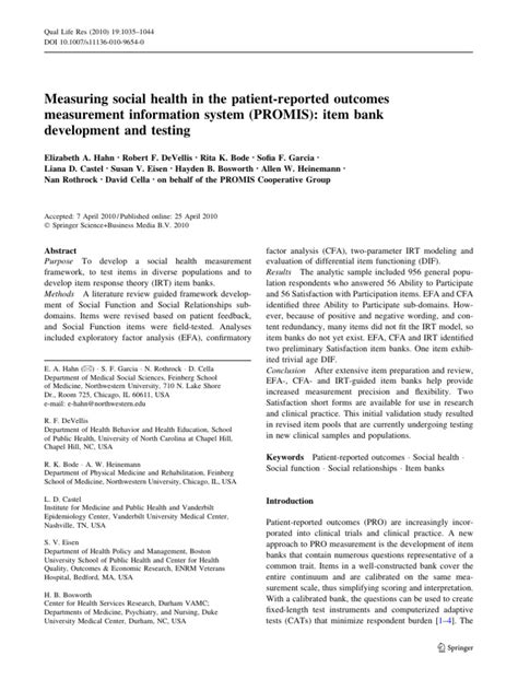 Measuring Social Health In The Patient Reported Outcomes Measurement Information System Promis