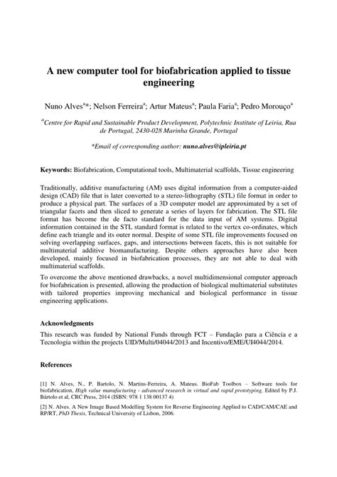 Pdf A New Computer Tool For Biofabrication Applied To Tissue Engineering