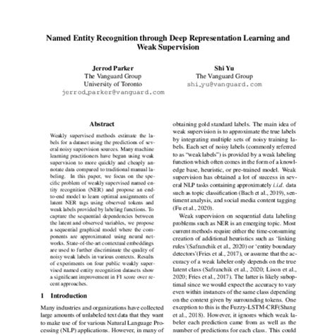 Named Entity Recognition Through Deep Representation Learning And Weak Supervision Acl Anthology