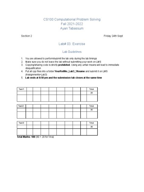 Cs 100 Lab 3 Tasks Pdf Quadratic Equation Algebra