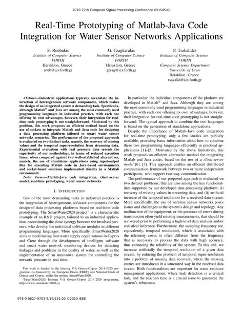 Pdf Real Time Prototyping Of Matlab Java Code Integration For Water
