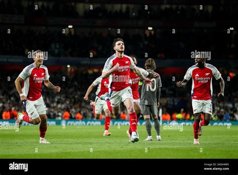 Declan Rice Of Arsenal Celebrates His Goal To Make It 1 0 During The