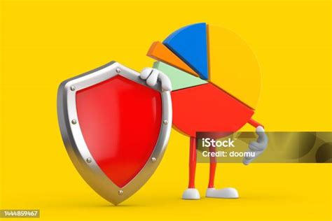 정보 그래픽 비즈니스 파이 차트 빨간색 금속 보호 방패를 가진 캐릭터 사람 3d 렌더링 개념에 대한 스톡 사진 및 기타 이미지 개념 경호 노랑 Istock