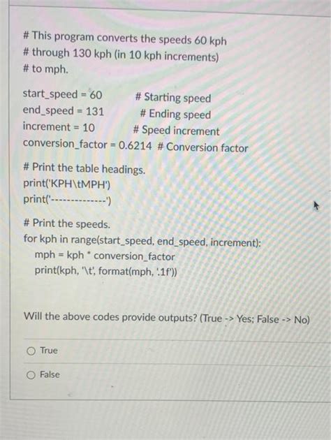 Solved This Program Converts The Speeds Kph Through Chegg Com