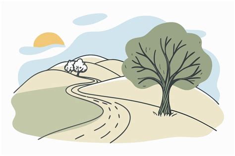 Premium Vector A Drawing Of A Road With A Tree And A Road With A Road In The Background