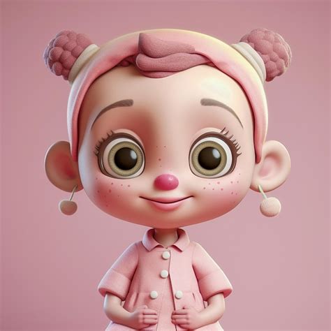 Linda Niña Con Ropa Rosa 3d Rendered Illustration Foto Premium