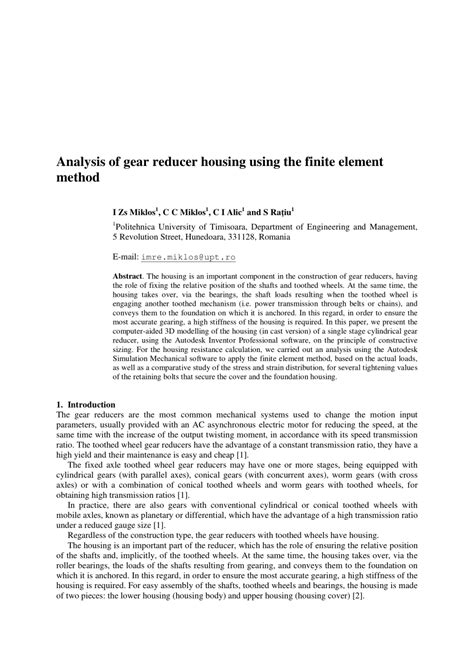 Pdf Analysis Of Gear Reducer Housing Using The Finite Element Method