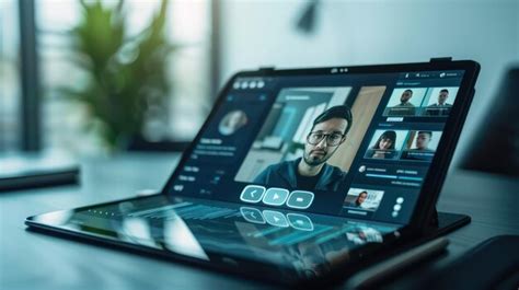 A Digital Tablet Showing A Video Interview Interface With A Candidates