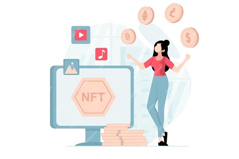 Premium Vector Nft Token Concept With People Scene In Flat Design Woman Investing