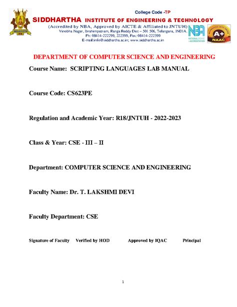 Sl Lab Manual Siddhartha Institute Of Engineering And Technology Accredited By Nba Approved