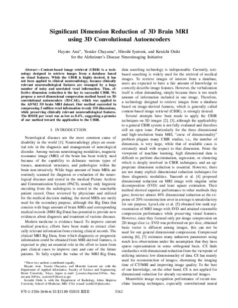 Pdf Significant Dimension Reduction Of 3d Brain Mri Using 3d Convolutional Autoencoders