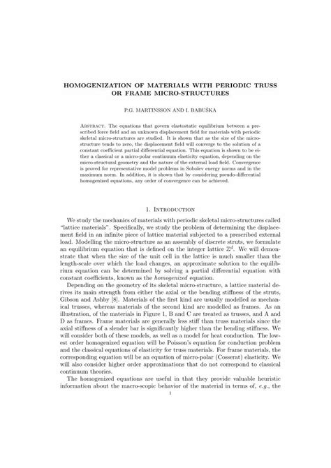 Pdf Homogenization Of Materials With Periodic Truss Or · Homogenization Of Materials With