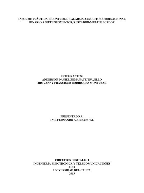 Sistema Combinacional Binario A Siete Segmentos Informe Pdf Decimal Codificado En Binario