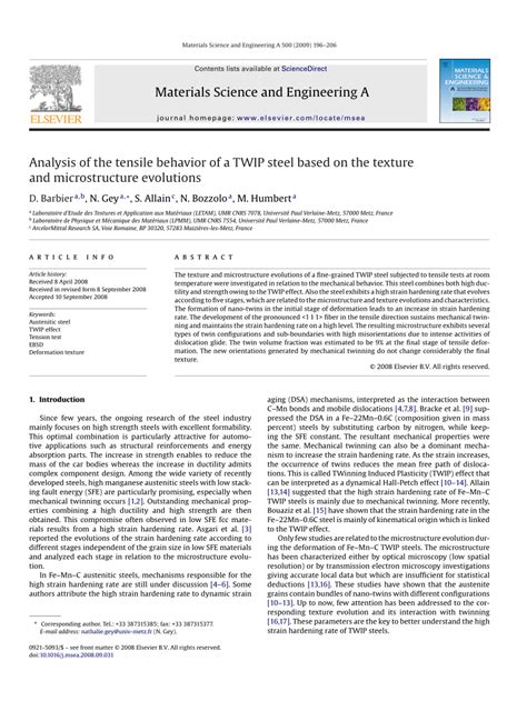 Pdf Analysis Of The Tensile Behavior Of A Twip Steel Based On The