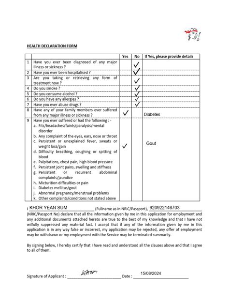 Psa Health Declaration Form Sep2022 Pdf