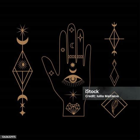 손 별 행성 및 기하학적 요소와 신비한 천체 그림 손과 천체 원소 티셔츠 포스터 디자인 플래시 문신 스티커 패치 또는 인쇄를 위한 벡터 빈티지 요소 벡터에 대한 스톡 벡터