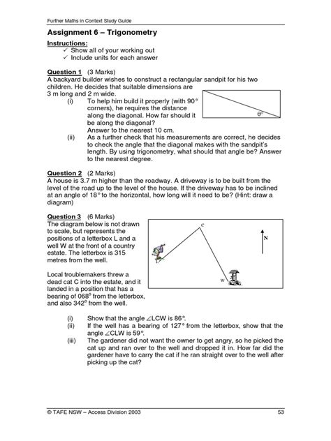 3 10 Trigonometry Assignment Pdf Angle Teaching Mathematics