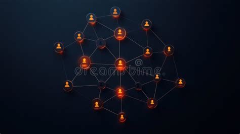 Illuminated Network Of Connected User Icons Representing Digital Communication And Social