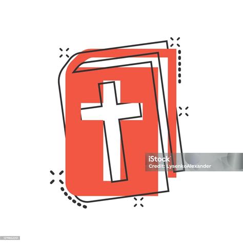 만화 스타일의 성경 책 아이콘입니다 흰색 고립 된 배경에 교회 신앙 만화 벡터 그림입니다 영성 스플래시 효과 비즈니스 개념 성경에 대한 스톡 벡터 아트 및 기타 이미지