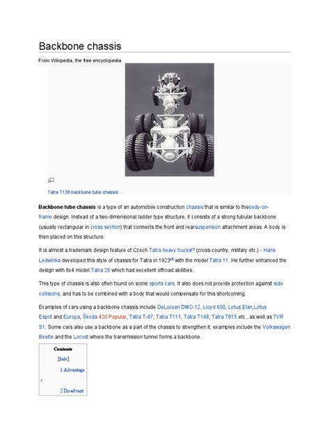 Backbone Chassis From Wikipedia The Free Encyclopedia Pdf Wheeled Vehicles Motor Vehicle