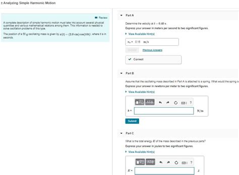 Solved T Analyzing Simple Harmonic Motion V Part A Review A Chegg