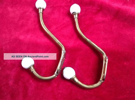 Victorian Brass Porcelain Double Hat Coat Hooks