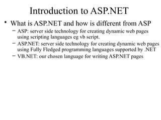 Lecture Slides Introduction To ASP NET Presentation PPT