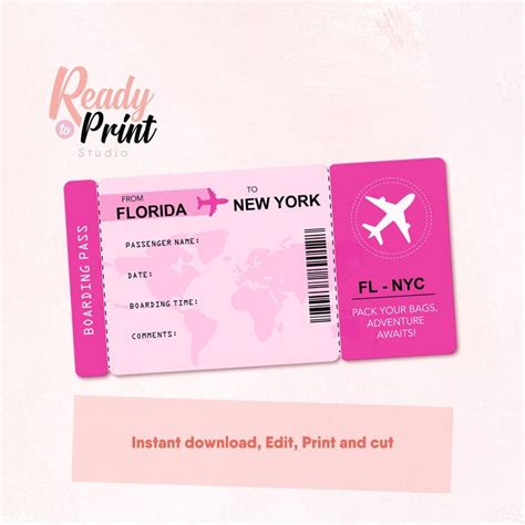 Printable Airline Ticket Boarding Pass Template Mock Plane Ticket