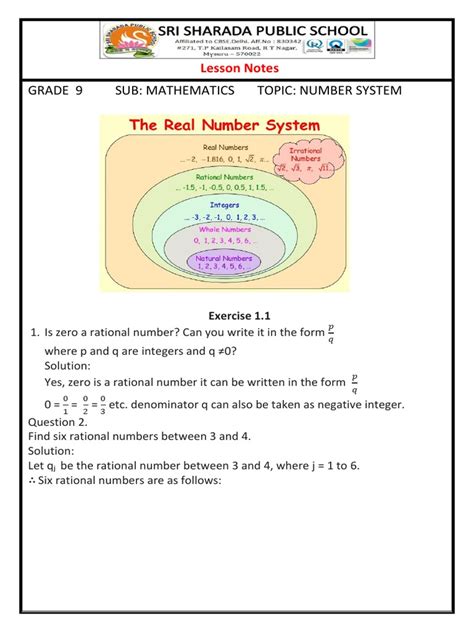 Grade 9 Number System Overview Pdf Numbers Rational Number