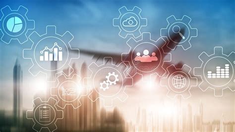 Business Process Abstract Diagram With Gears And Icons Workflow And Automation Technology