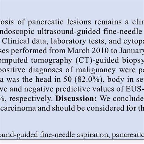 Diagnostic Evaluation Before Eus Download Table