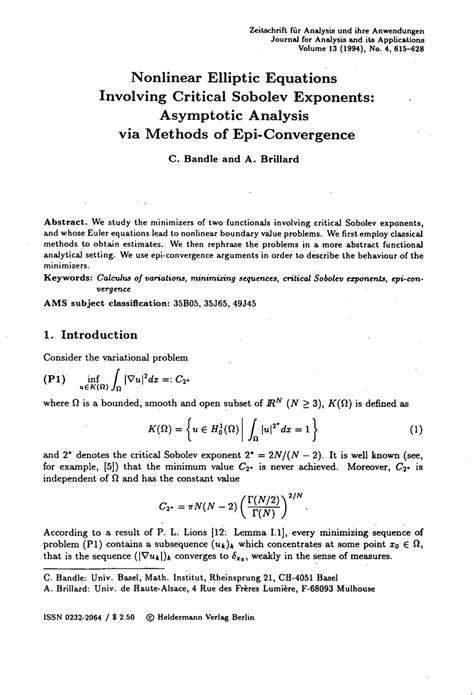 Pdf Nonlinear Elliptic Equations Involving Critical Sobolev Exponents Asymptotic Analysis Via