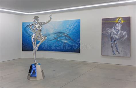 Chrome Statue And Canvas Paintings Of Japanese Artist Hajime Sorayama
