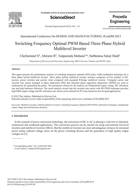 Solution Switching Frequency Optimal Pwm Based Three Phase Hybrid