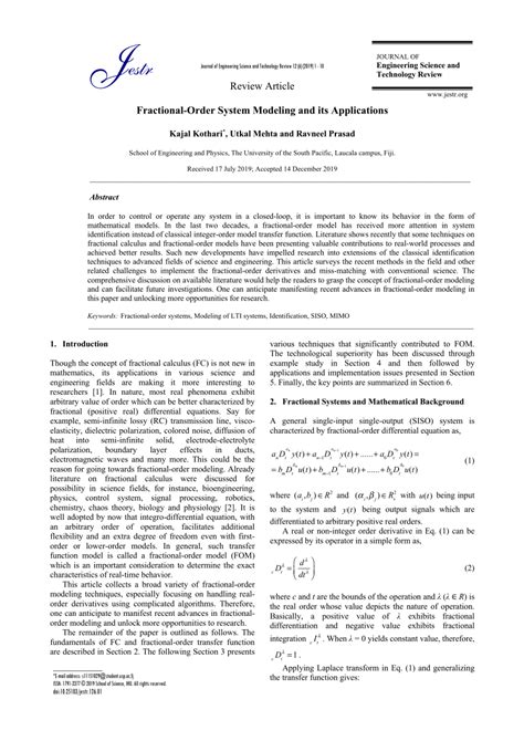 Pdf Fractional Order System Modeling And Its Applications