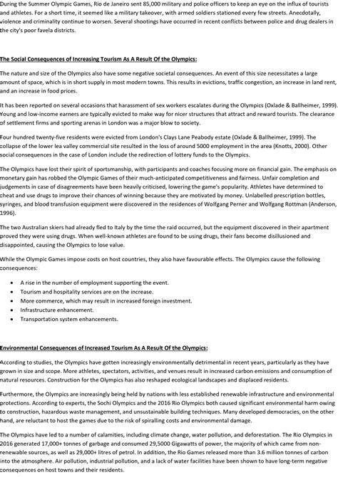 Solved Part 1 Impact Of The Olympic Games Topic Increased Crime That An Course Hero