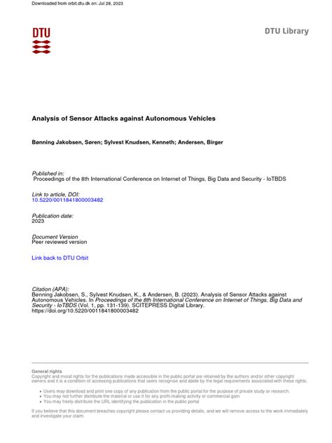 Analysis Of Sensor Attacks Against Autonomous Vehicles Pdf Lidar Deep Learning