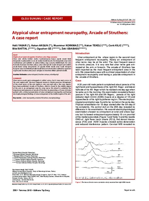Pdf Atypical Ulnar Entrapment Neuropathy Arcade Of Struthers A Case