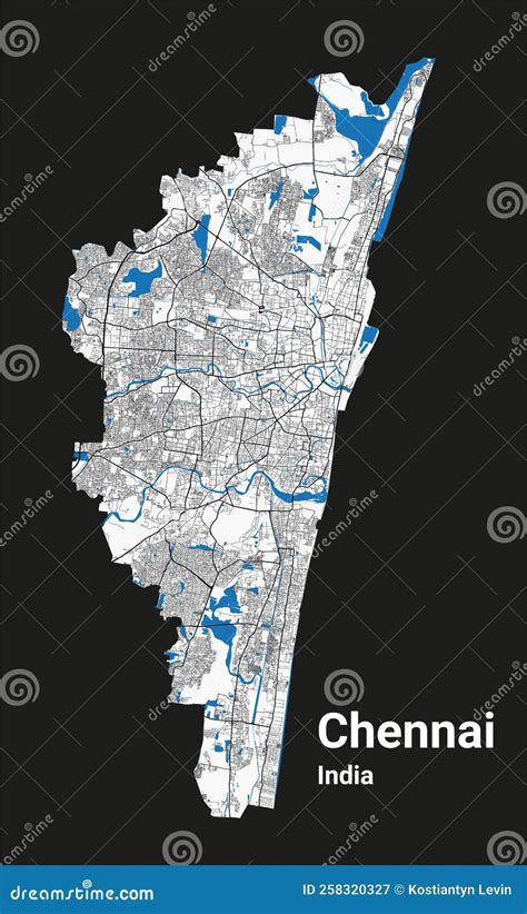 Chennai Map Detailed Black Map Of Chennai City Poster With Roads