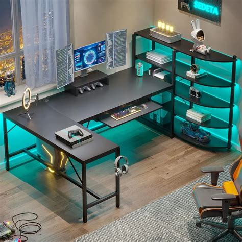 L Shaped Gaming Desk 65” Corner Gaming Desk Computer Desk With