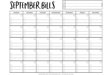 Printable Bill Calendar King Printables