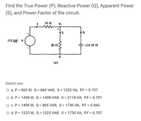 Solved Find The True Power P Reactive Power Q Apparent Chegg Com
