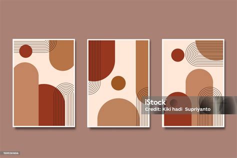 미드 센추리 모던 미니멀리스트 추상 미적 기하학적 그림 벽 예술을 위한 보헤미안 스타일의 현대적인 포스터 0명에 대한 스톡 벡터