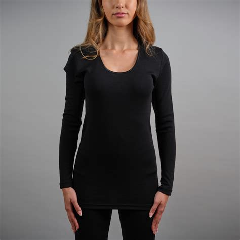 Thermo Fleece® Ladies Long Sleeve Scoop Neck Black Merino Skins