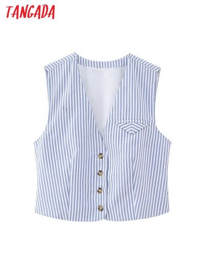 Badu Bg Tangada 2023 Дамска къса жилетка на сини райета без ръкави Дамско връхно облекло Ce194