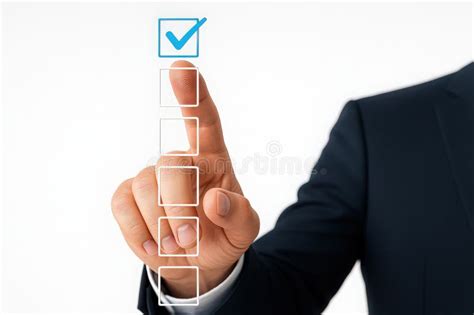 Hand Selecting A Checkbox On A Virtual Checklist Against A Clean White
