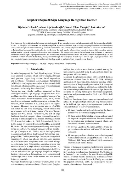 Pdf Bosphorussign22k Sign Language Recognition Dataset