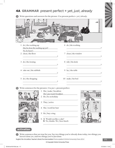 Present Perfect Grammar Exercise Yet Just Already