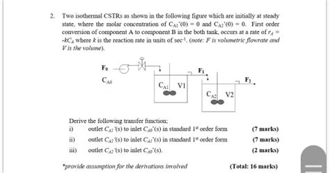Solved 2 Two Isothermal Cstrs As Shown In The Following