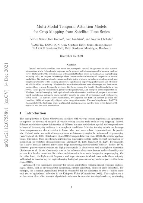 Pdf Multi Modal Temporal Attention Models For Crop Mapping From Satellite Time Series